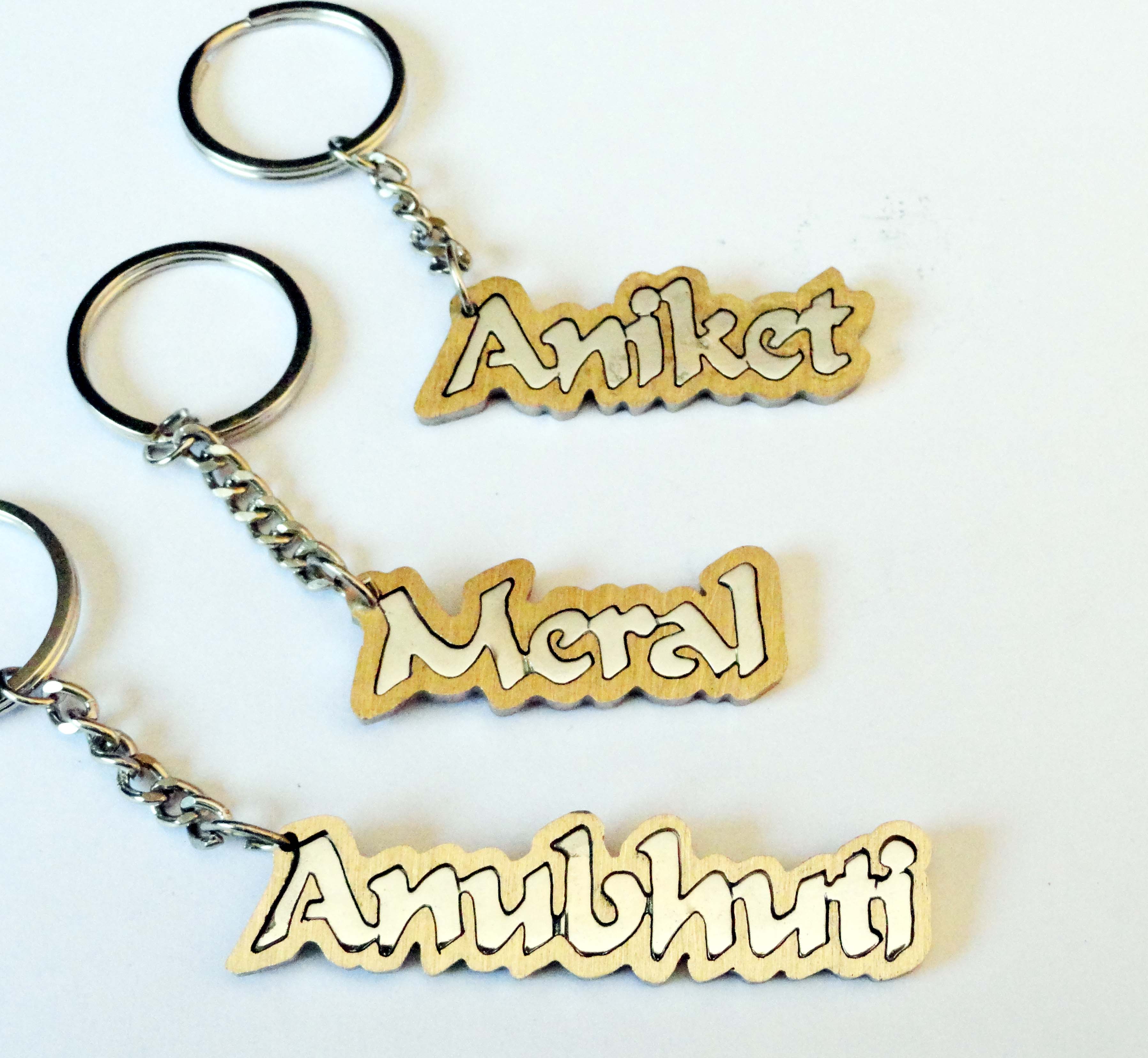 Designer Personal Name Keychain Handcarved Key Chain Dual Tone Brass 
